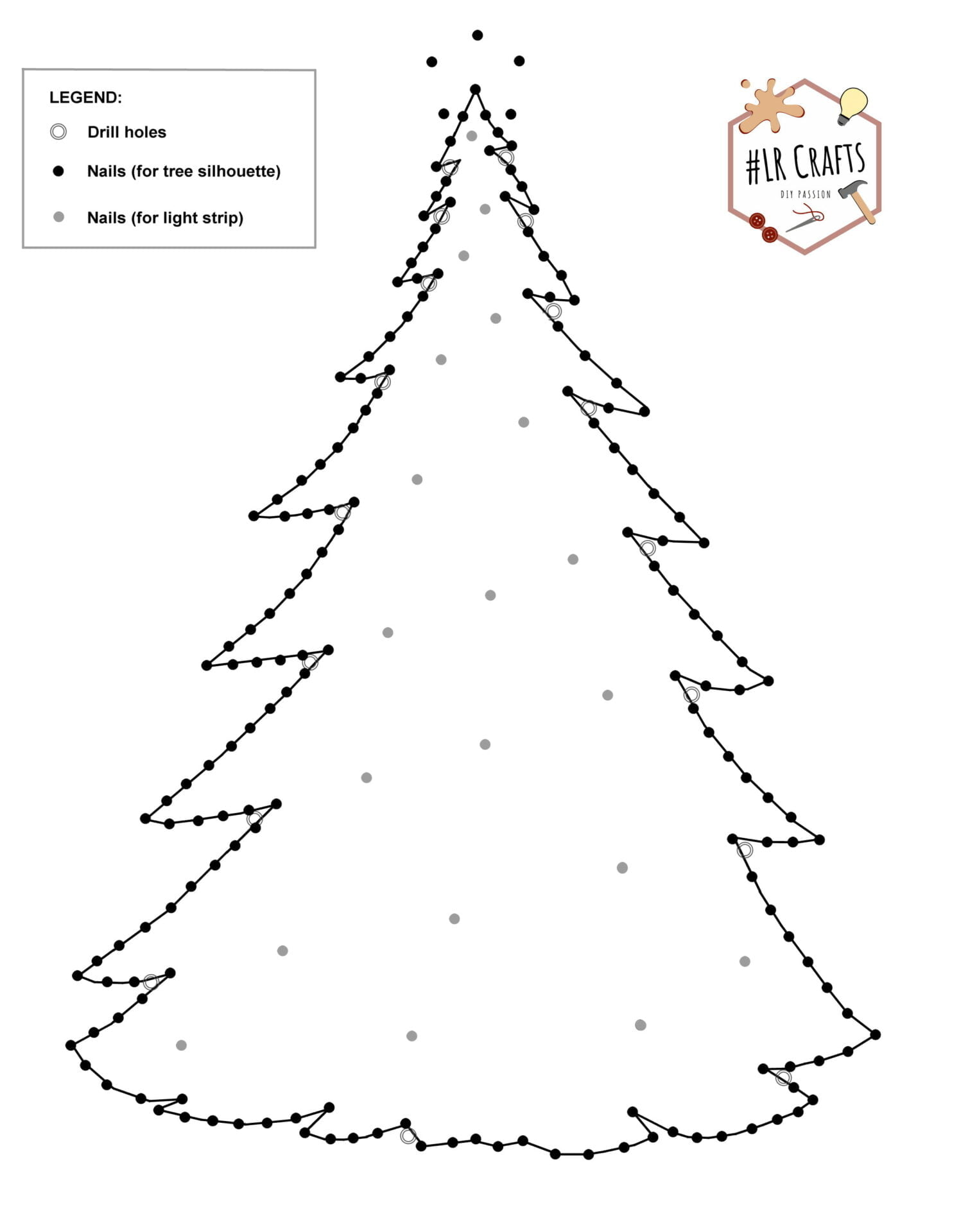 A string art Christmas tree with lights and garland (+ free pattern ...