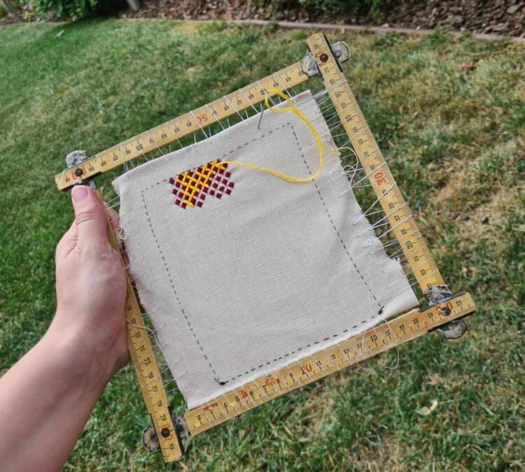 I repurposed a folding ruler as an embroidery frame | #LRCrafts